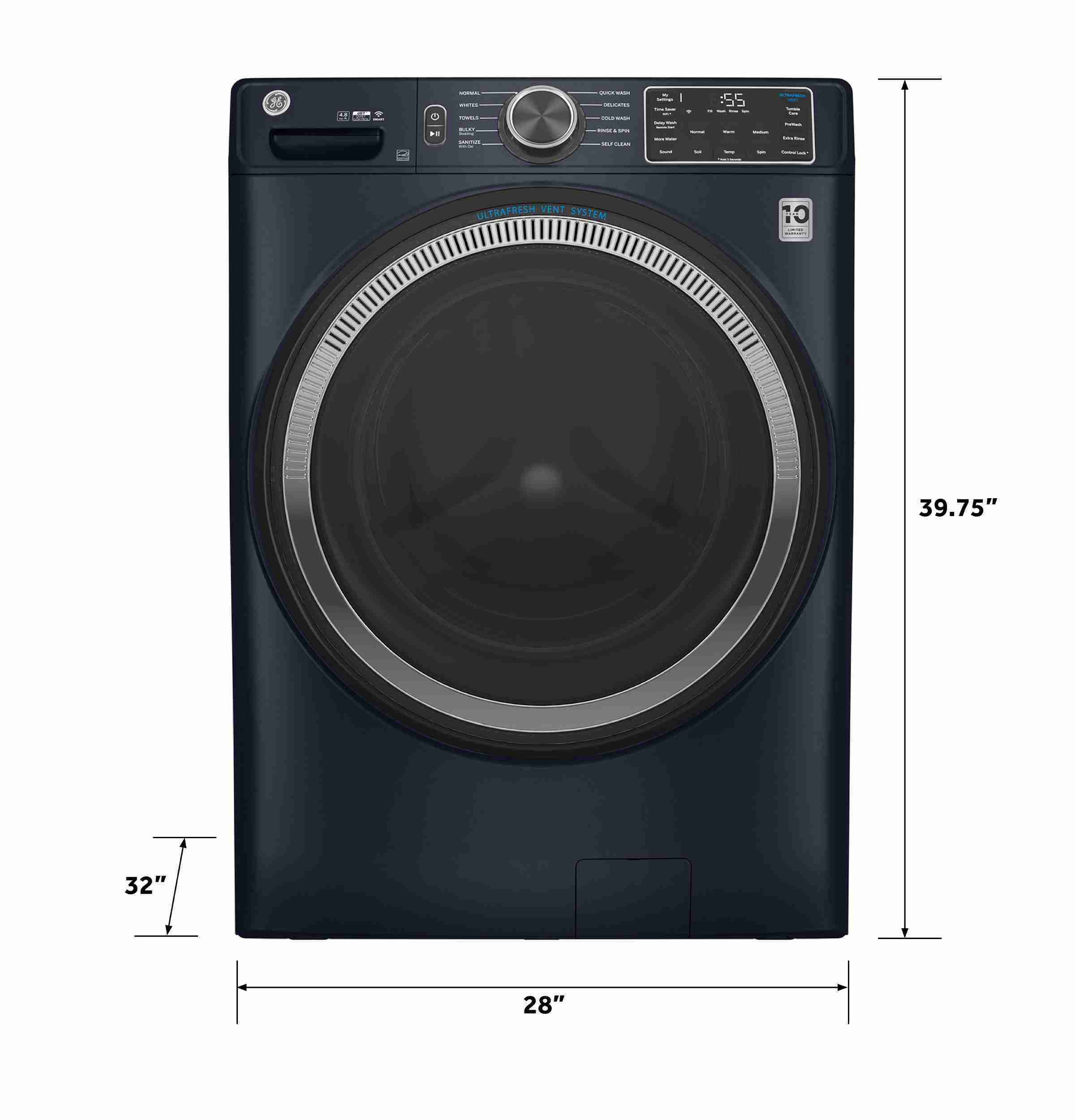 GE 4.8 cu. ft. Smart Front Load Washer with UltraFresh Vent System and ...